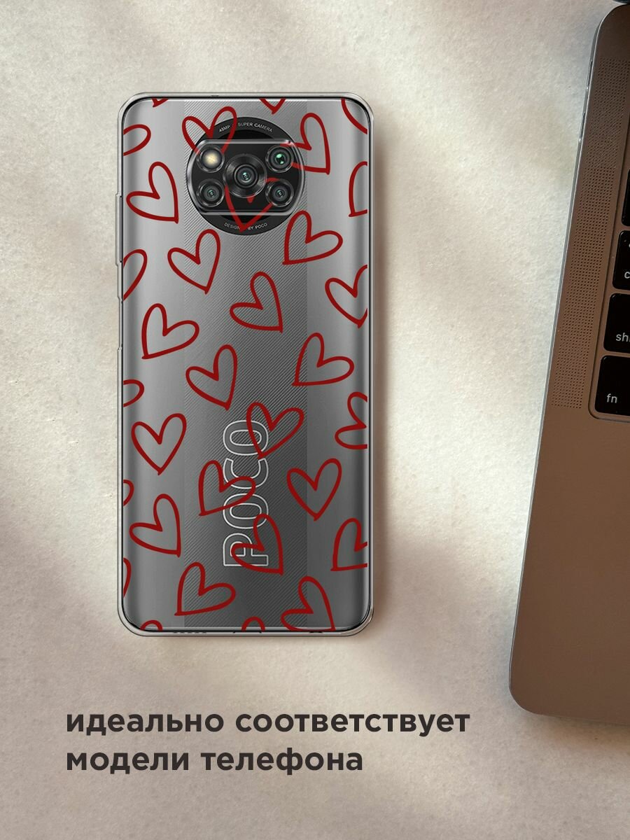Чехол на Xiaomi Poco X3/X3 Pro / Поко X3/X3 Pro с принтом "Little hearts doodles 2 - 14 февраля", прозрачный — фото 1