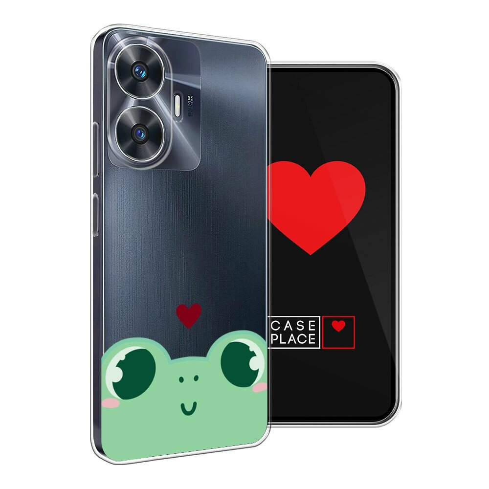 Чехол на Realme C55 / Реалми C55 с принтом "Влюблённая лягушка - 14 февраля", прозрачный — фото 1