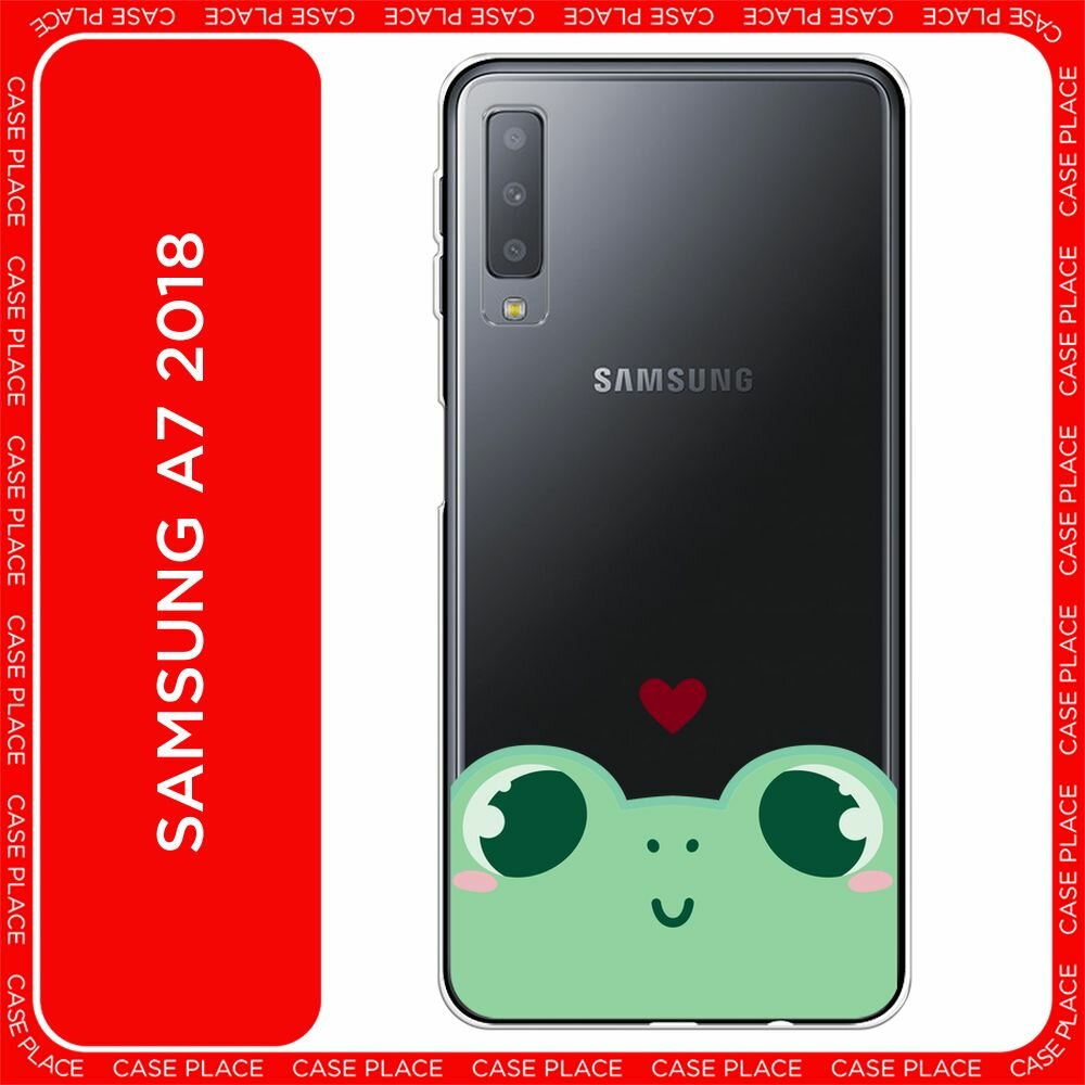 Чехол на Samsung Galaxy A7 2018 / Самсунг Галакси А7 2018 с принтом "Влюблённая лягушка - 14 февраля", прозрачный
