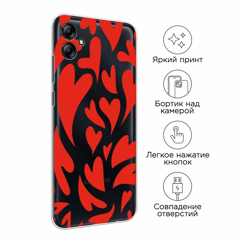Чехол на Samsung Galaxy A04e / Самсунг A04e с принтом "Crazy hearts 2 - 14 февраля", прозрачный — фото 1