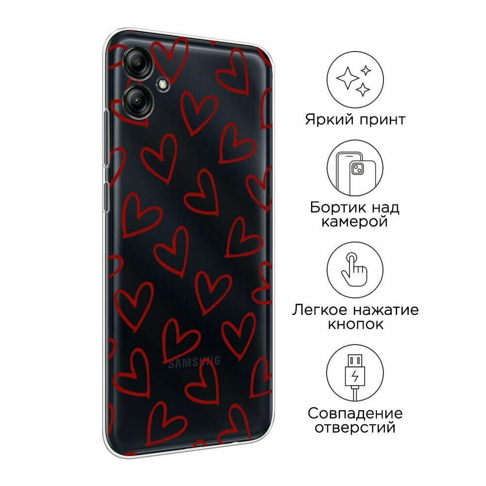 Чехол на Samsung Galaxy A04e / Самсунг A04e с принтом "Little hearts doodles 2 - 14 февраля", прозрачный — фото 1