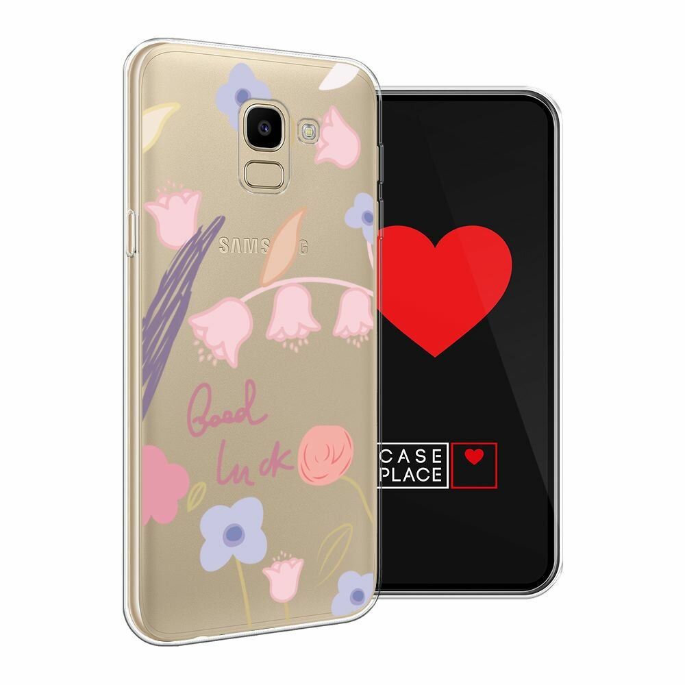 Чехол на Samsung Galaxy J6 2018 / Самсунг Галакси Джей 6 2018 с принтом "Lucky flowers", прозрачный — фото 1