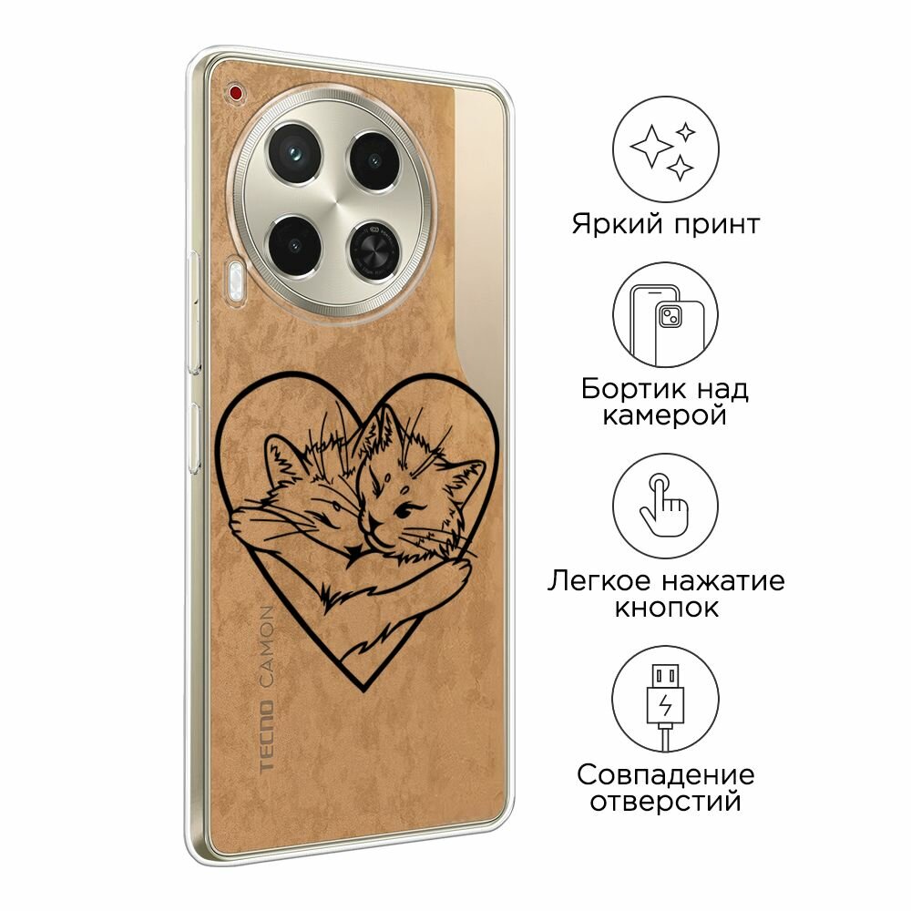 Чехол на Tecno Camon 30 4G / Текно Камон 30 4G с принтом "Влюблённые котики рисунок 3 - 14 февраля", прозрачный — фото 1