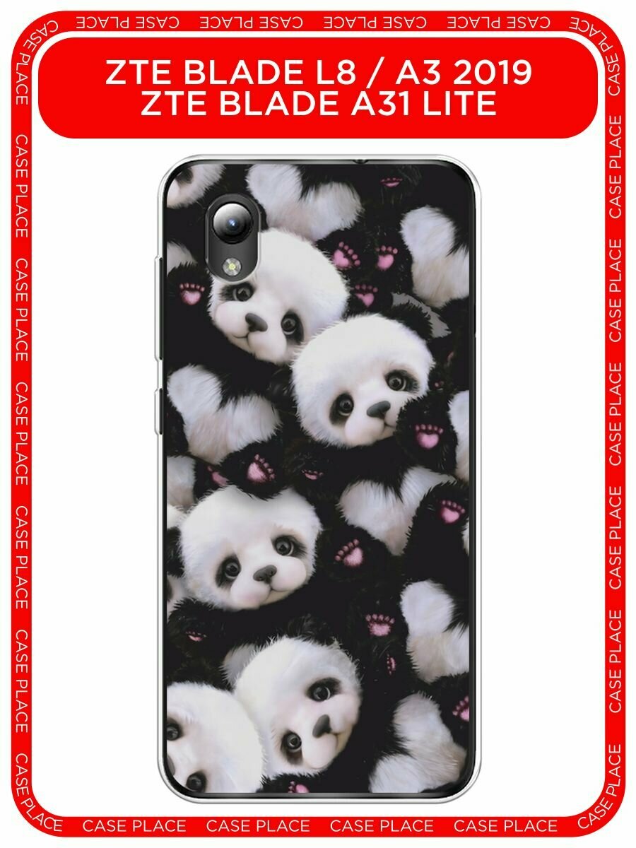 Чехол на ZTE Blade L8/A3 (2019)/A31 lite / ЗТЕ Блэйд L8/A3/A31 Лайт с принтом "Море панд"