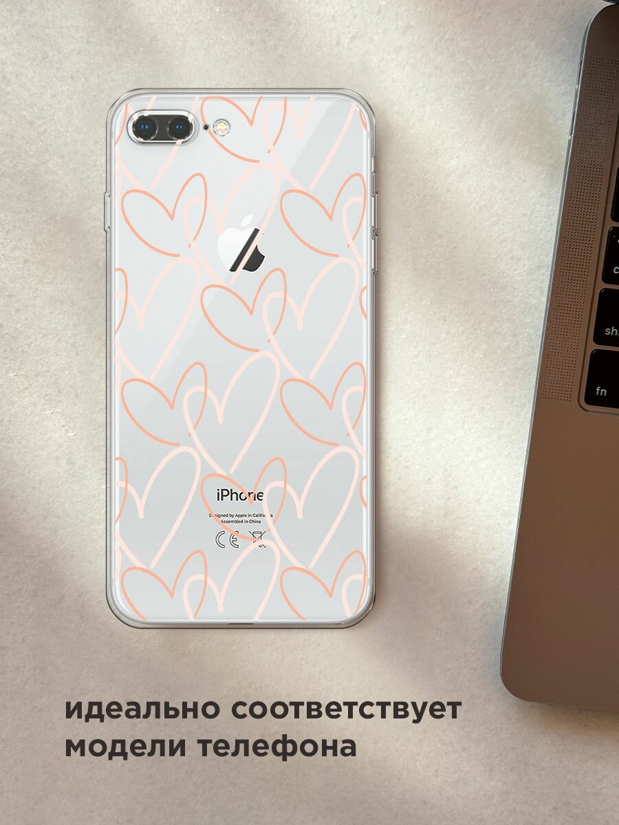 Чехол на Apple iPhone 7 Plus / Айфон 7 Плюс с принтом "Узор из сердечек", прозрачный — фото 1