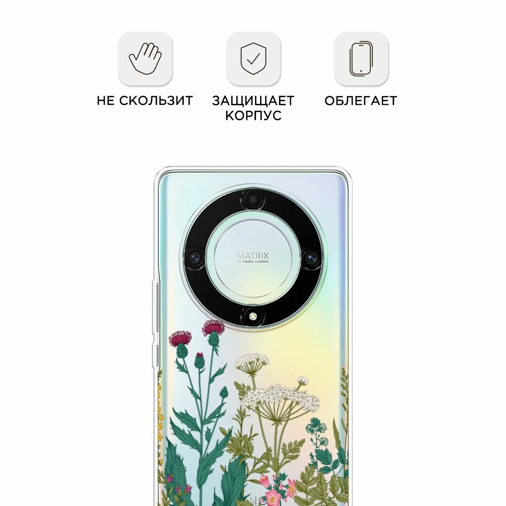 Чехол на Honor X9A / Хонор X9A с принтом "Дикие полевые цветы", прозрачный — фото 1