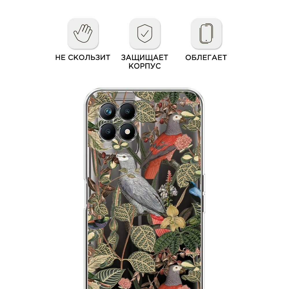 Чехол на Realme 8i / Реалми 8i с принтом "Tropical pattern", прозрачный — фото 1