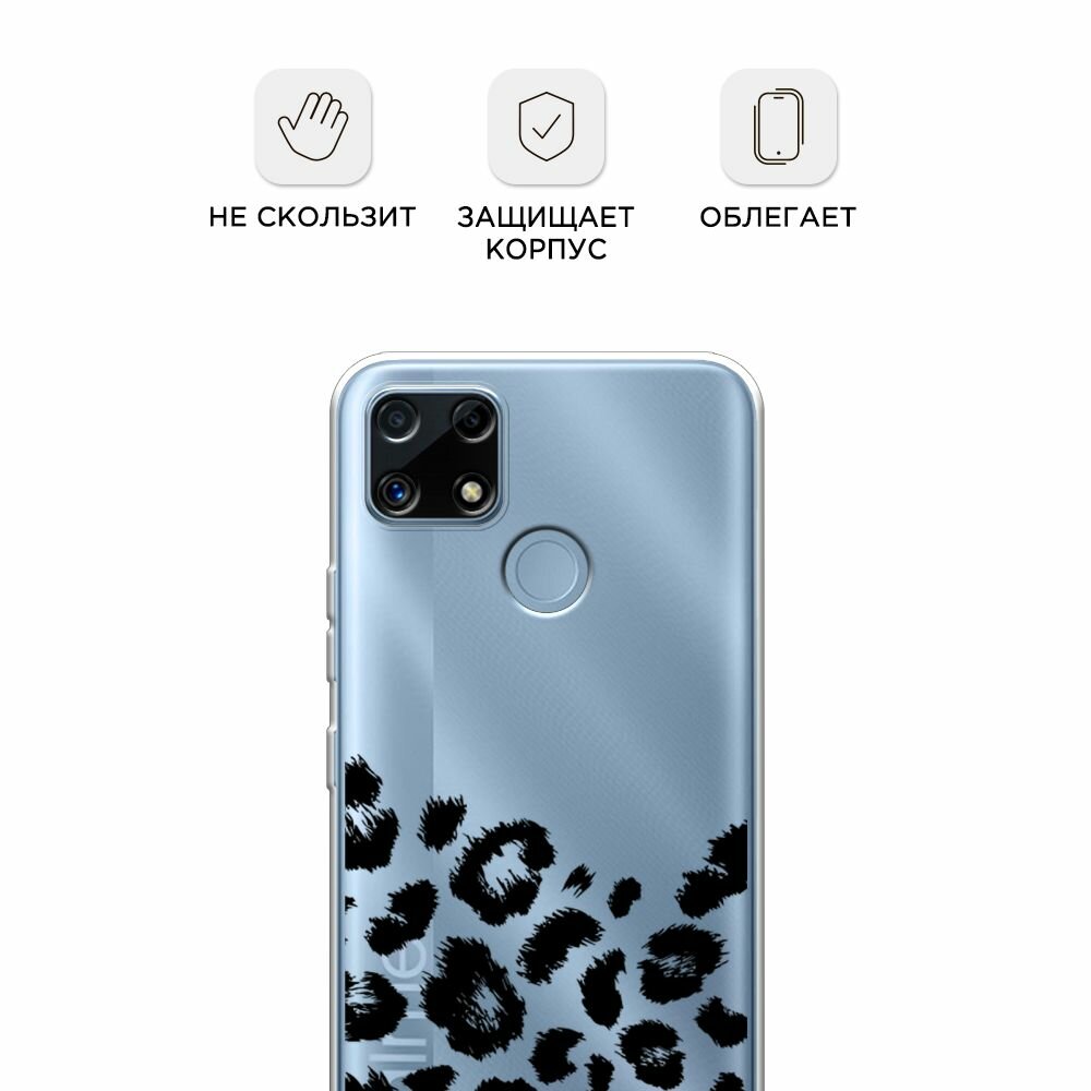 Чехол на Realme C25/C25s / Реалми С25/C25s с принтом "Окрас леопарда фон черный", прозрачный — фото 1