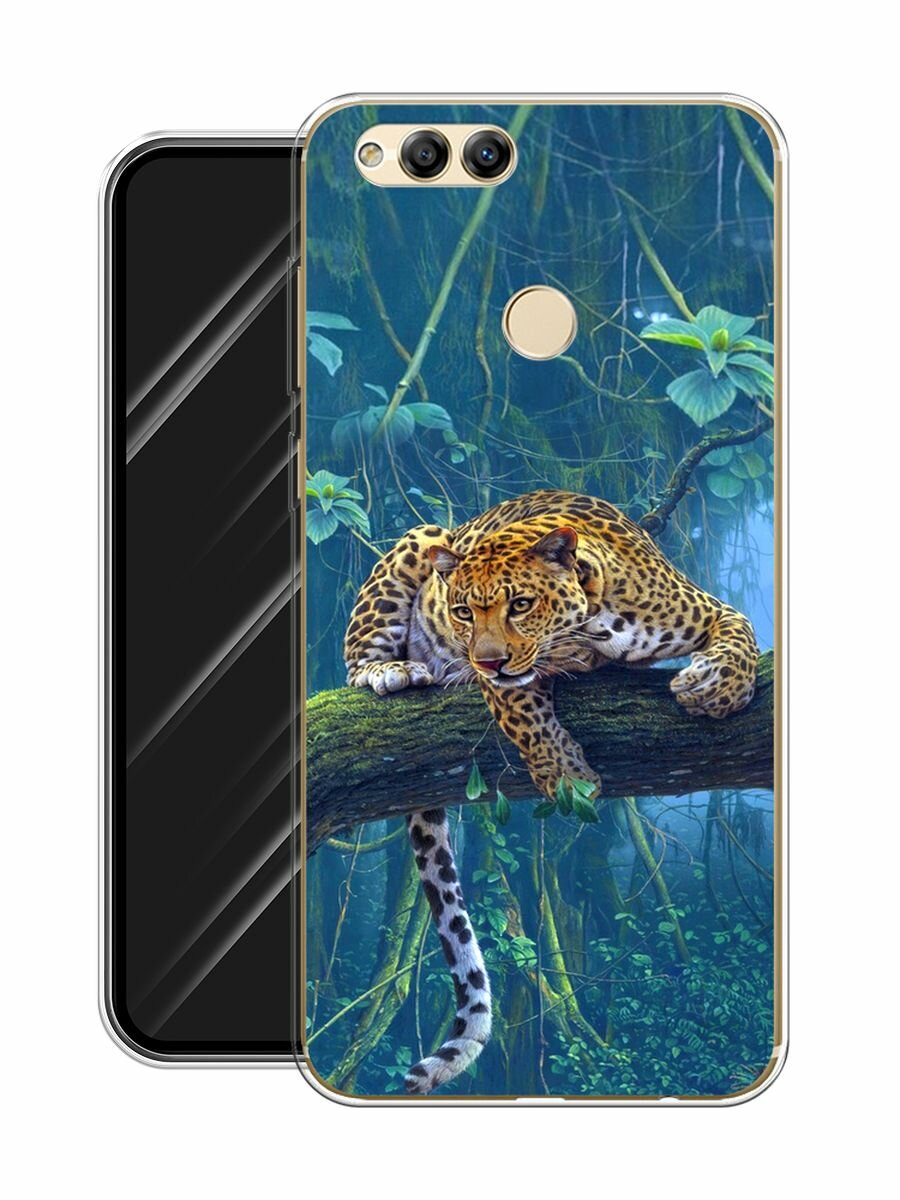 Силиконовый чехол на Honor 7X / Хонор 7Х с принтом "Леопард охотник" — фото 1