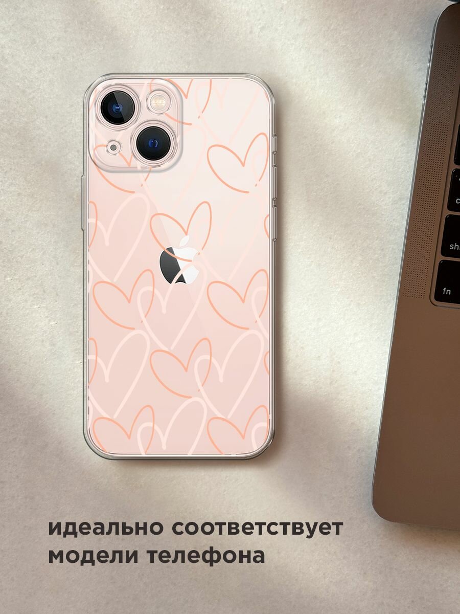 Чехол на Apple iPhone 13 mini / Айфон 13 мини с принтом "Узор из сердечек", прозрачный — фото 1