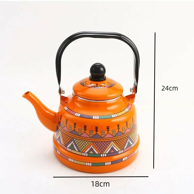 Чайник-термос из эмали оранжевый | 2.5L, 18см диаметр, для дома