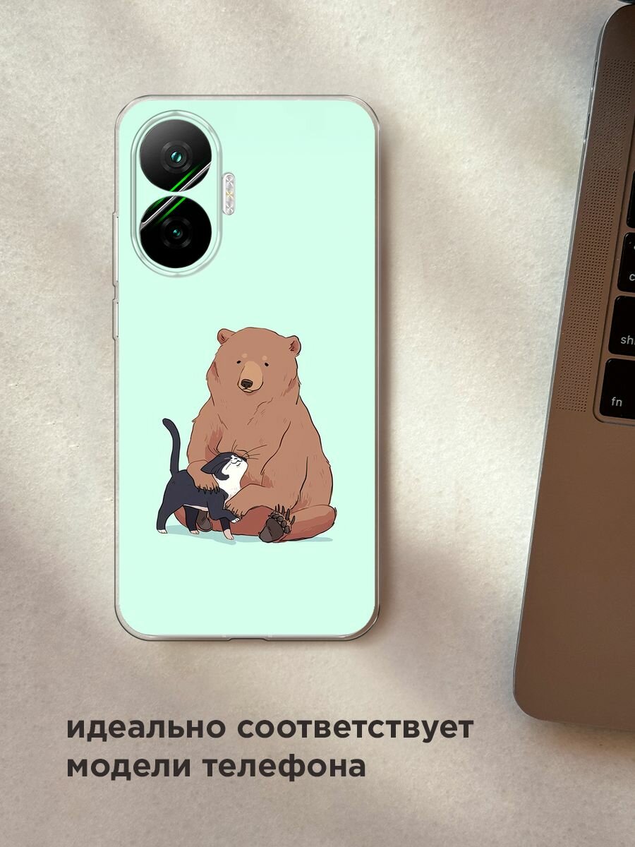 Чехол на Poco F7 / Поко F7 с принтом "Медведь и кошка дружба" — фото 1