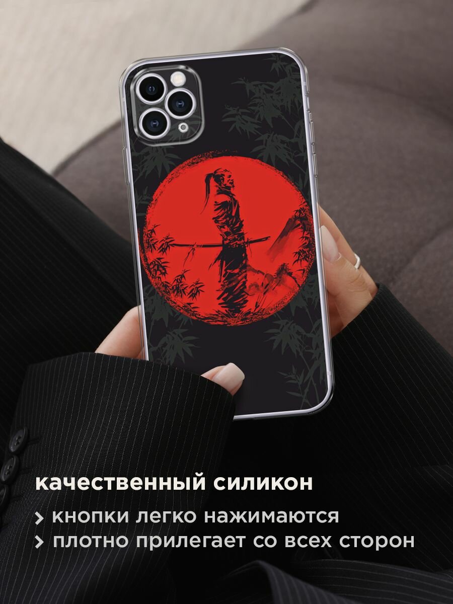 Чехол на Apple iPhone 11 Pro / Айфон 11 Про с принтом "Самурай на красном фоне" — фото 1