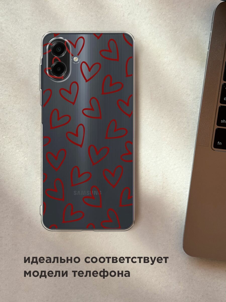 Чехол на Samsung Galaxy A07 / Самсунг А07 с принтом "Little hearts doodles 2 - 14 февраля", прозрачный — фото 1