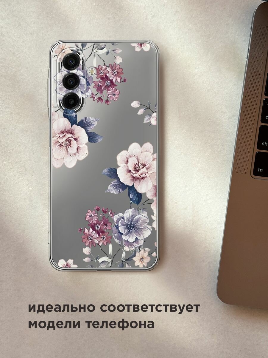 Чехол на Samsung Galaxy A17 / Самсунг А17 с принтом "Нежные винтажные цветы", прозрачный — фото 1