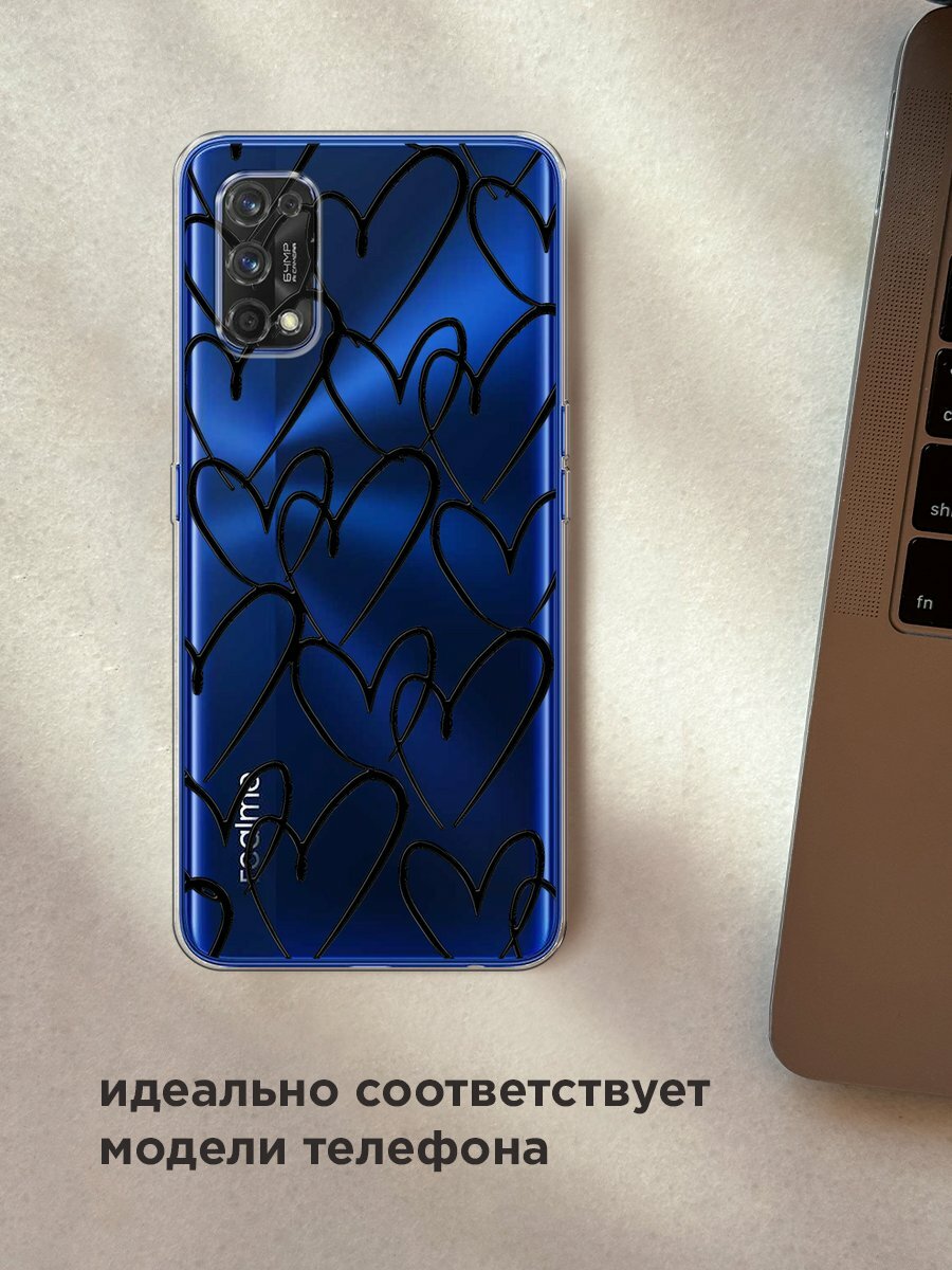 Чехол на Realme 7 Pro / Реалми 7 Про с принтом "Hearts doodle black 1" — фото 1