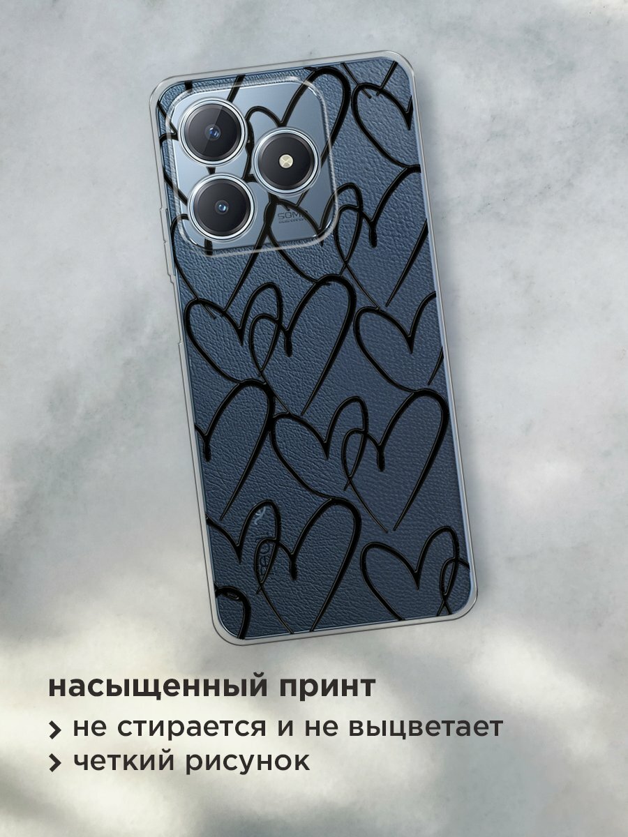Чехол на Realme C63 / Реалми С63 с принтом "Hearts doodle black 1" — фото 1