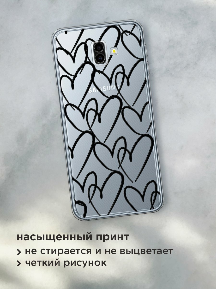 Чехол на Samsung Galaxy J6 + / Самсунг Галакси J6 Плюс 2018 с принтом "Hearts doodle black 1" — фото 1