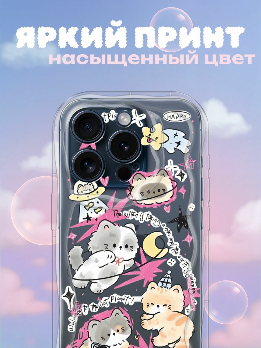 Чехол на Apple iPhone 15 Pro / Айфон 15 Про с принтом "Космокотики" — фото 1