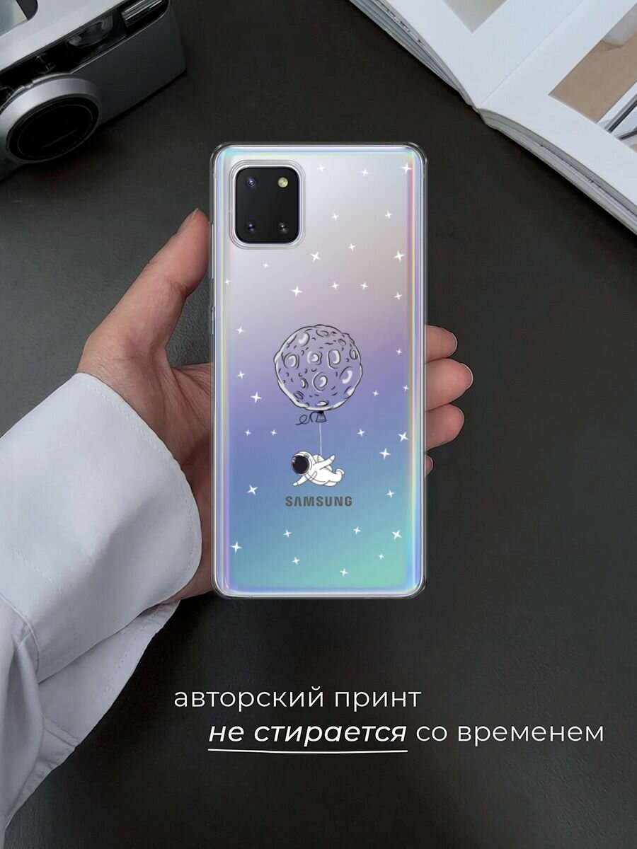 Чехол на Samsung Galaxy Note 10 Lite / Самсунг Гэлакси Нот 10 Лайт с принтом "Лунный полет", прозрачный — фото 1