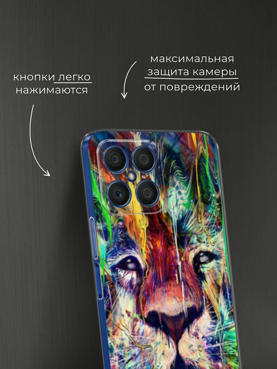 Силиконовый чехол на Honor X8 / Хуавей X8 с принтом "Лев арт 6" — фото 1