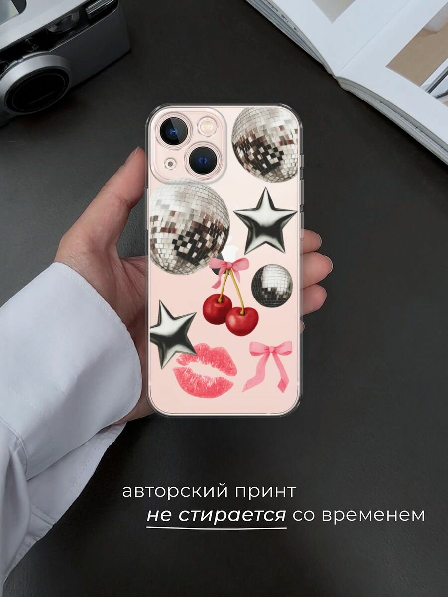 Чехол на Apple iPhone 13 mini / Айфон 13 мини с принтом "Стильная подборка", прозрачный — фото 1