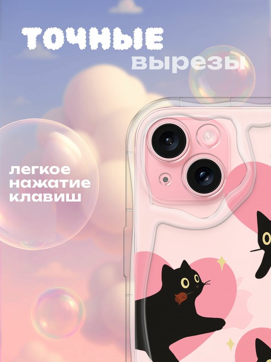 Чехол на Apple iPhone 15 / Айфон 15 с принтом "Котики с розой" — фото 1