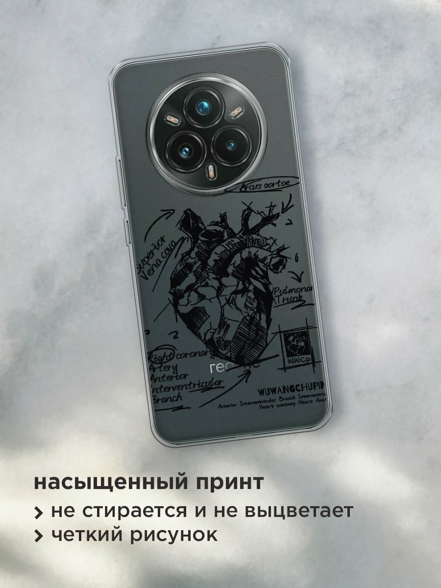 Чехол на Realme 14 Pro / Реалми 14 Про с принтом "Анатомическое сердце 2", прозрачный — фото 1