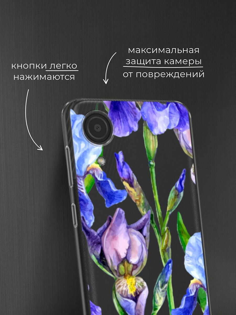 Чехол на Samsung Galaxy A03 Core / Самсунг Галакси А03 Core с принтом "Синие ирисы", прозрачный — фото 1