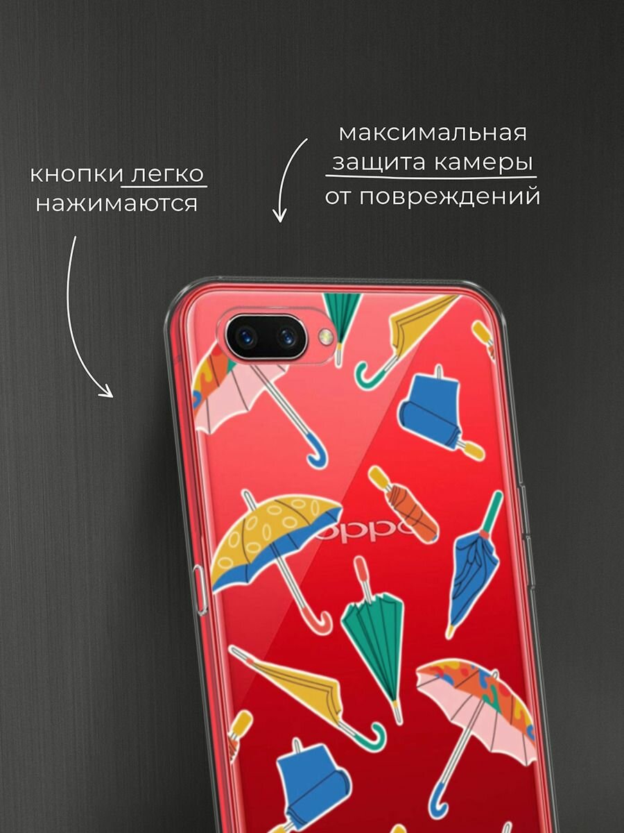 Чехол на Oppo A3s / Oppo A3s с принтом "Зонты паттерн", прозрачный — фото 1