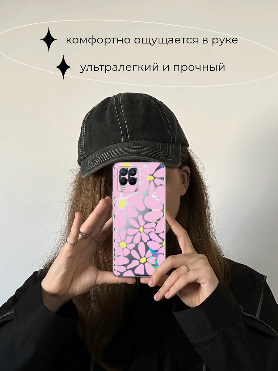 Чехол на Realme 8/8 Pro / Реалми 8/8 Про с принтом "Розовые лепестки 2", прозрачный — фото 1
