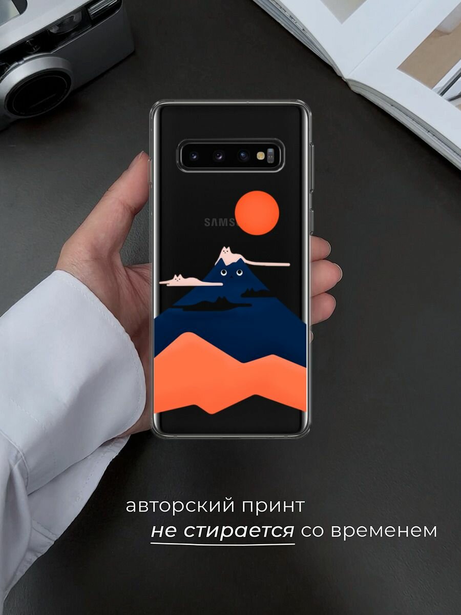 Чехол на Samsung Galaxy S10 + / Самсунг Галакси S10 Плюс с принтом "Кот-гора", прозрачный — фото 1