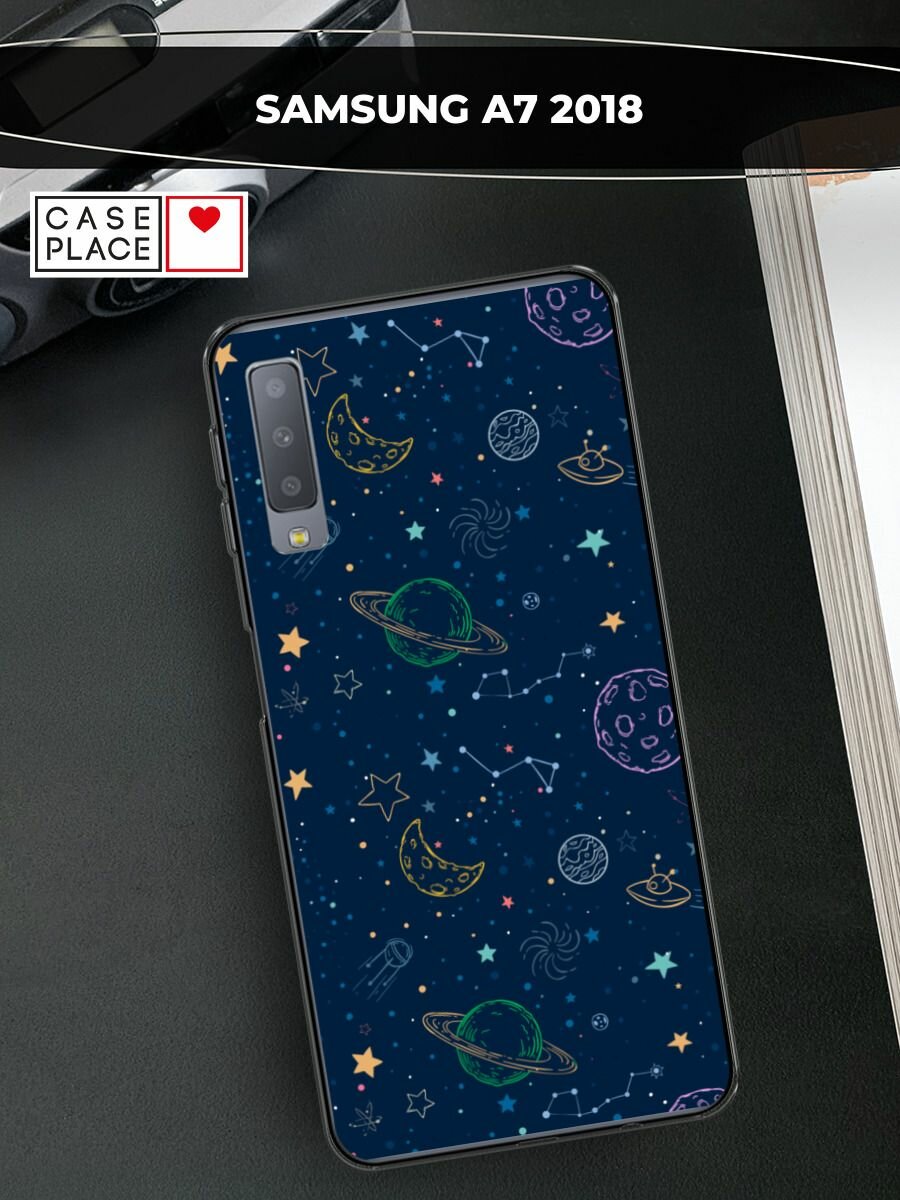 Чехол на Samsung Galaxy A7 2018 / Самсунг Галакси А7 2018 с принтом "Темно-синий космос"