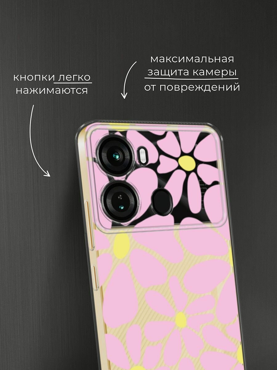 Чехол на Itel P40 / Ител P40 с принтом "Розовые лепестки 2", прозрачный — фото 1