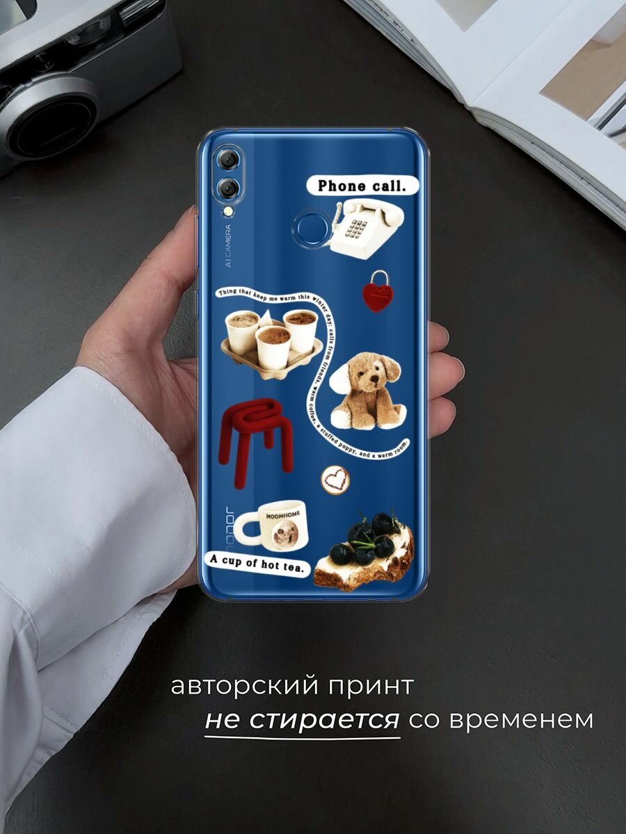 Чехол на Honor 8X / Хонор 8Х с принтом "Phone call", прозрачный — фото 1