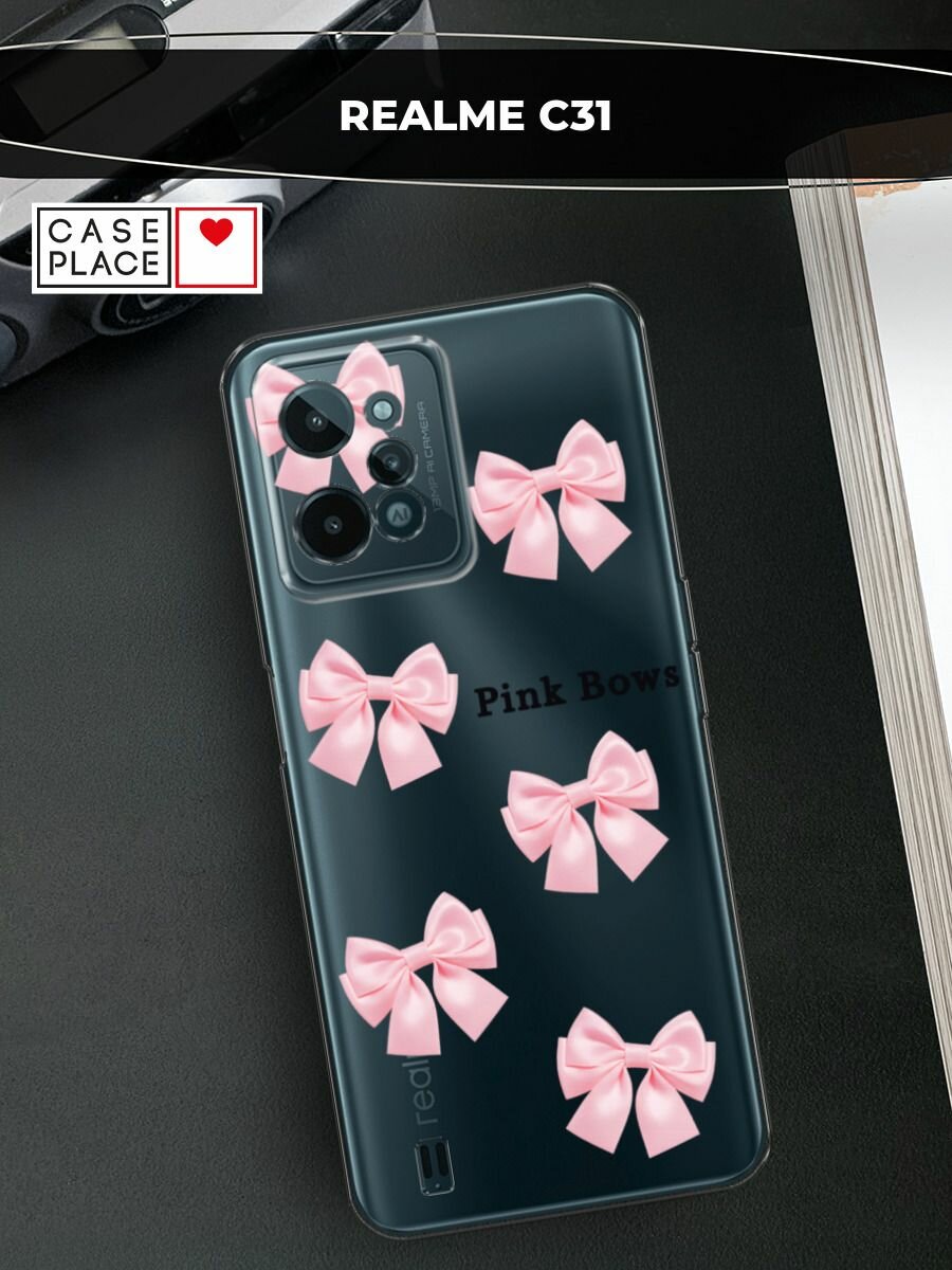Чехол на Realme C31 / Реалми C31 с принтом "Pink Bows", прозрачный
