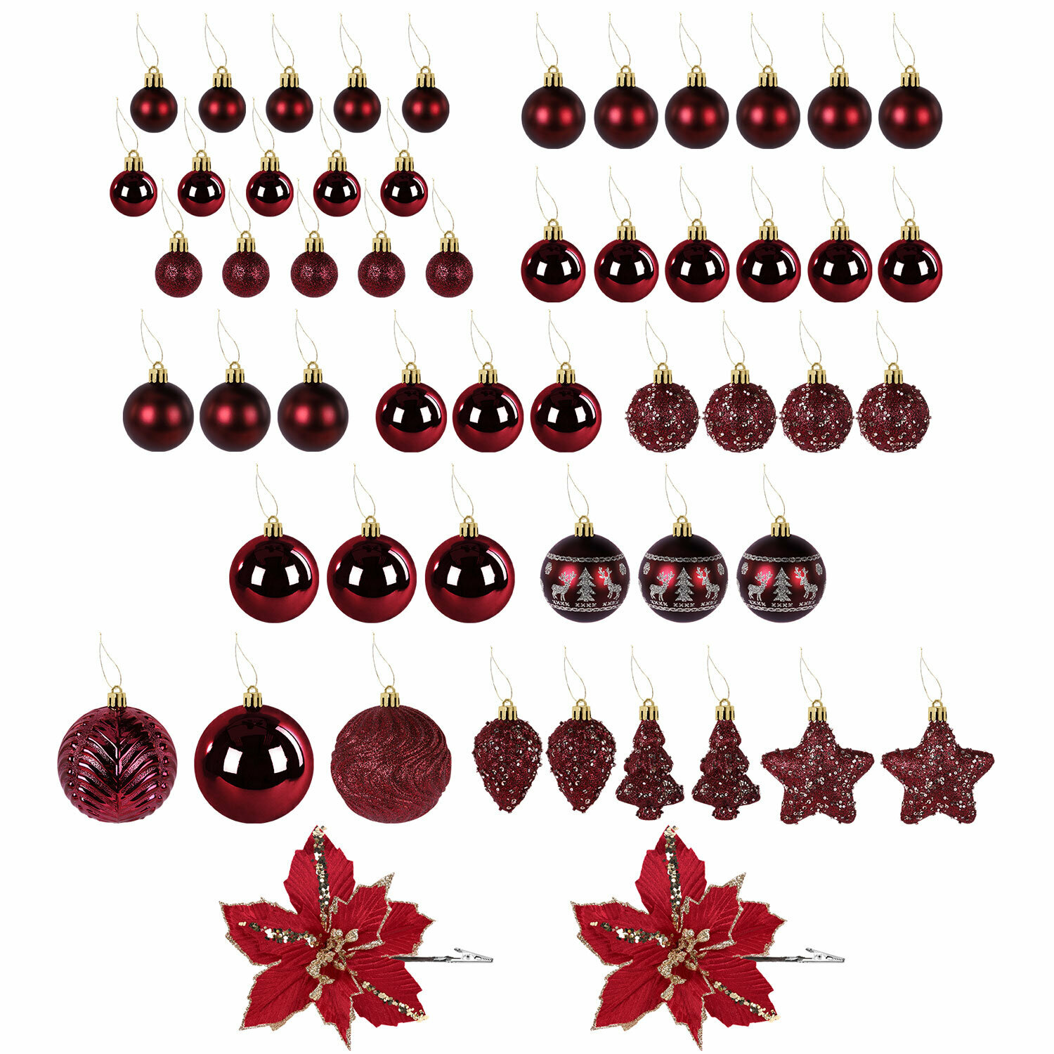 Шары елочные набор 54 предмета "Burgundy Style", пластик, бордо, золотая сказка, 592591