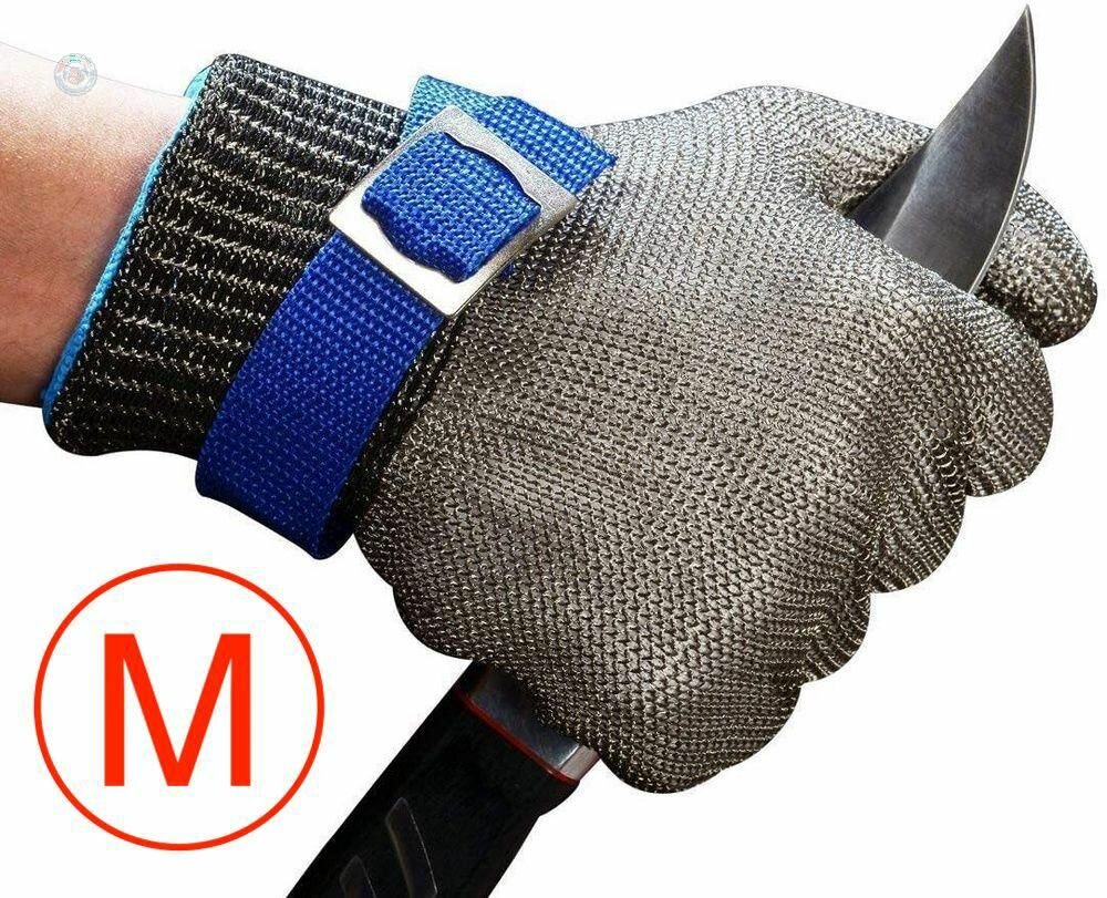 Кольчужная защитная перчатка для мясника и раскроя, левая, из нержавеющей стали, антипорезная, с ремешком, для работы с ножом и острыми инструментами