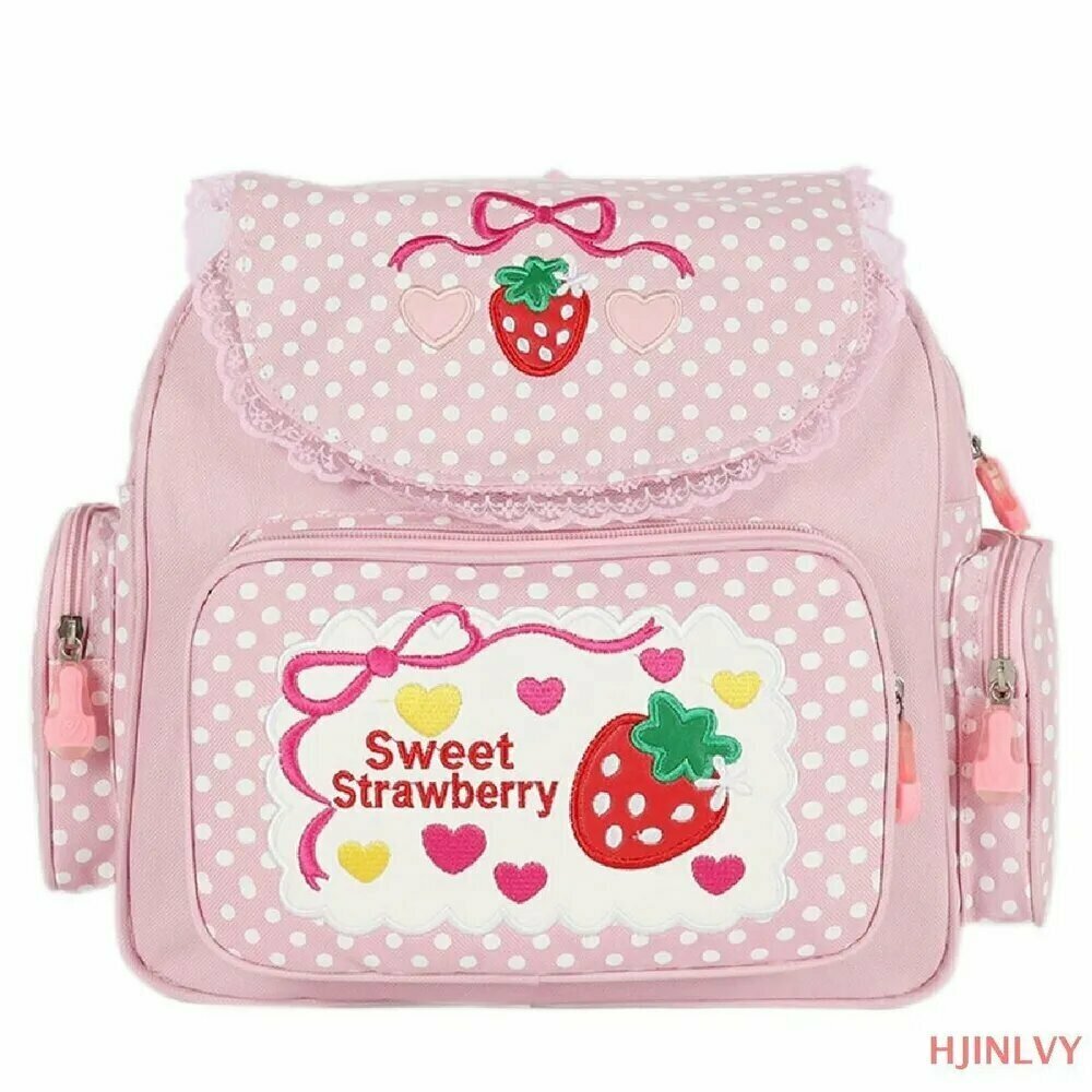 Kawaii Travel Daypack Милый рюкзак с вышивкой клубники для колледжа для девочек-подростков