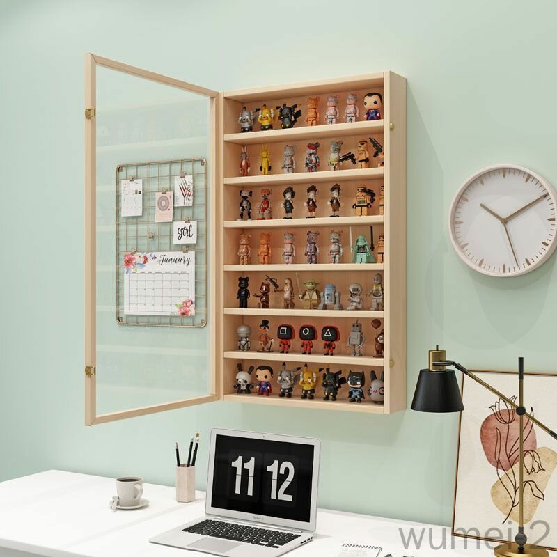 Витрина со стеклом для коллекционных предметов, стеллаж настенный, Дуб Винтерберг, 6 секций