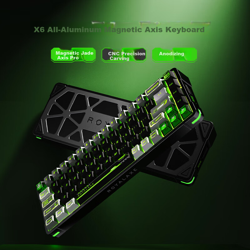 Royal Axe X68 Aluminum Wired Gaming Keyboard with Magnetic Axis, Adjustable RT0.01 Magnetic Axis PRO, Green Twilight Gradient