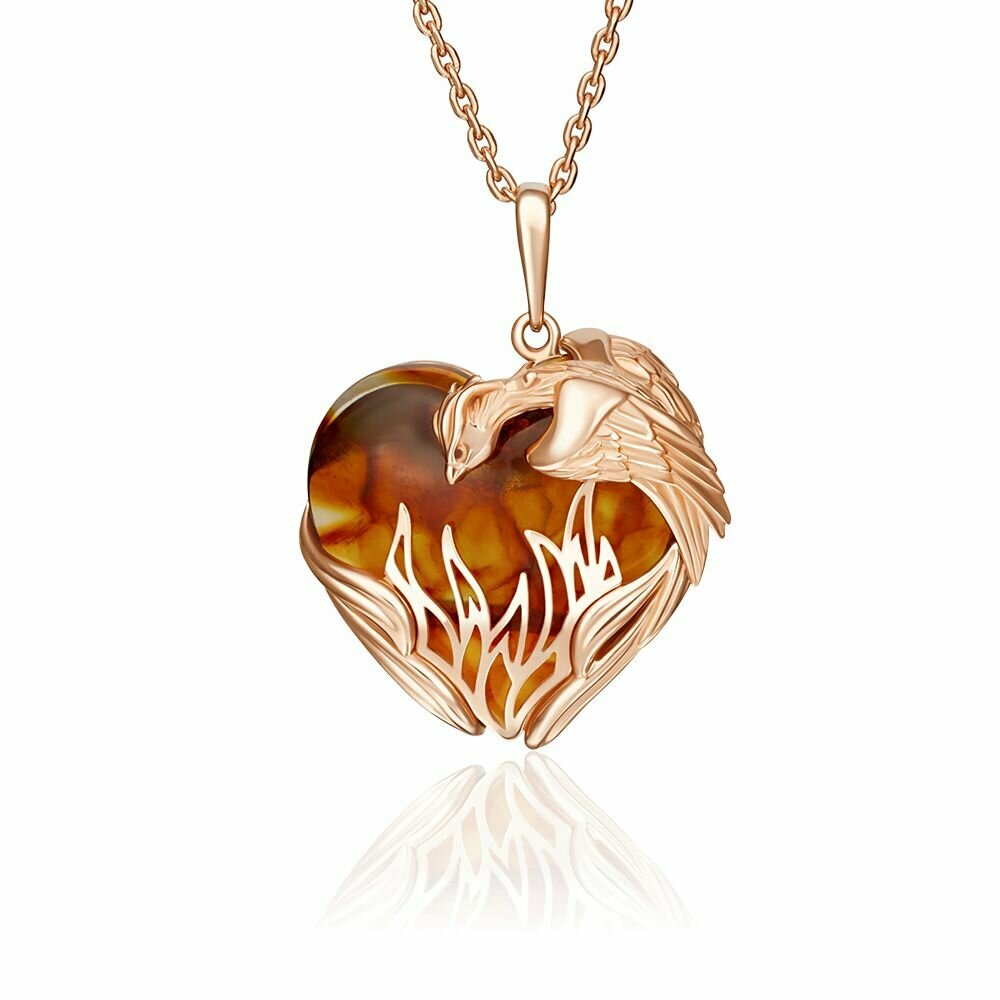 Подвеска, красное золото, 585 проба, янтарь, эмаль