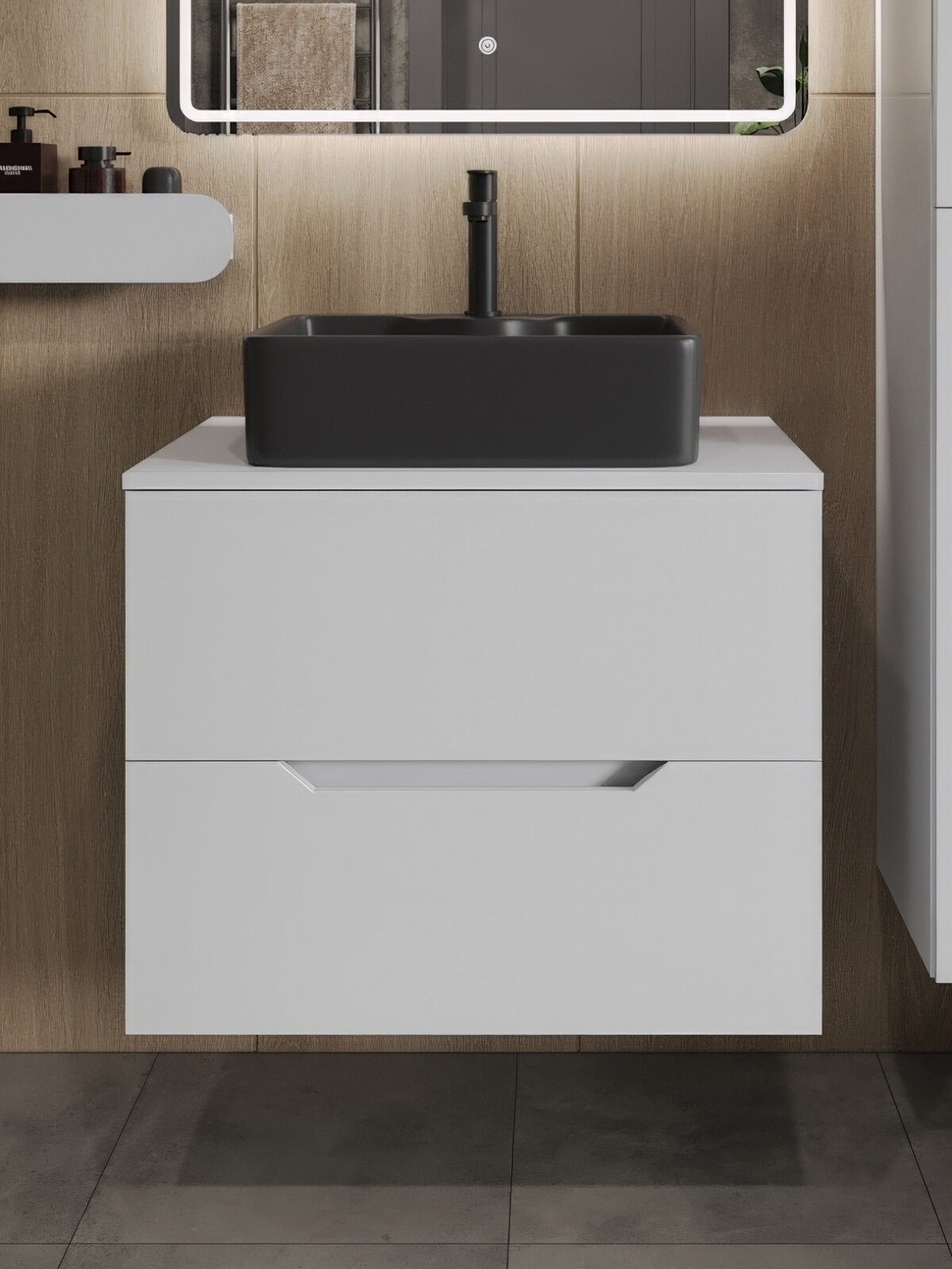 Тумба с раковиной подвесная 70 см Orange Line Li-70TuwMDF+B01-475MB, белый матовый