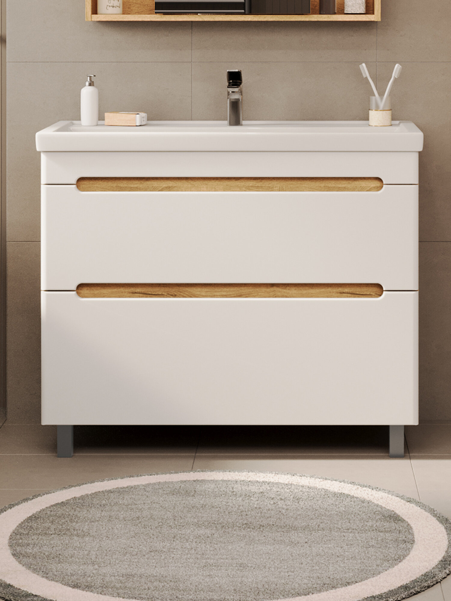 Тумба напольная Vannika Canto 100 Без умывальника для ванной комнаты белый, Дуб вотан