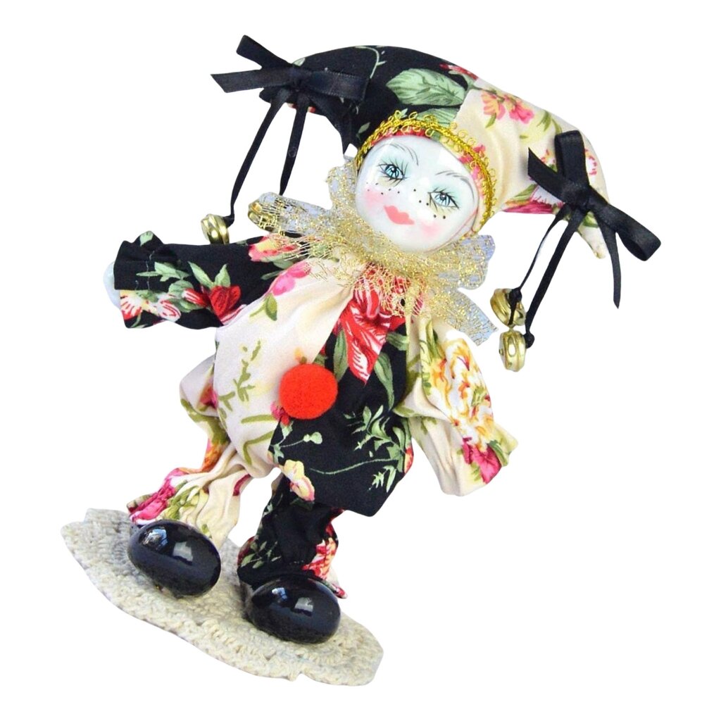 Художественная фарфоровая кукла-Треугольник, Коллекционная игрушка, Кукла-Арлекин с бантом