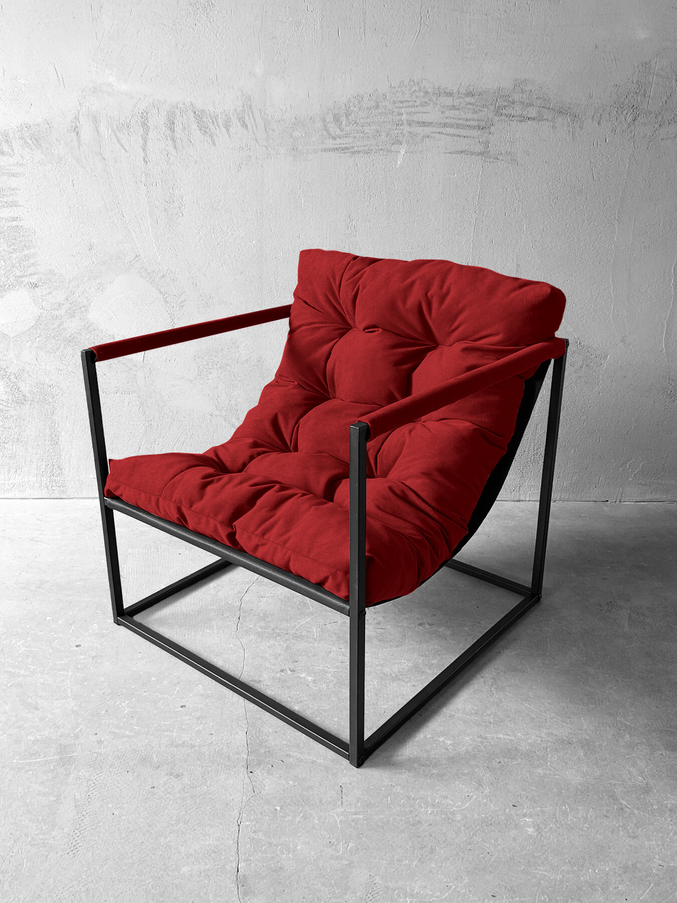 Кресло для отдыха Лофтовик ++ с мягкими подлокотниками, красный велюр