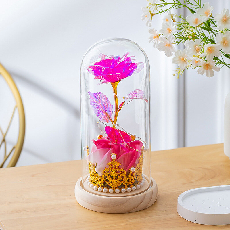 Вечный цветок, стеклянный абажур, роза, фонарь, цветок из золотой фольги, цветок на день святого Валентина, Рождество, креативный подарок, украшение, маленький подарок