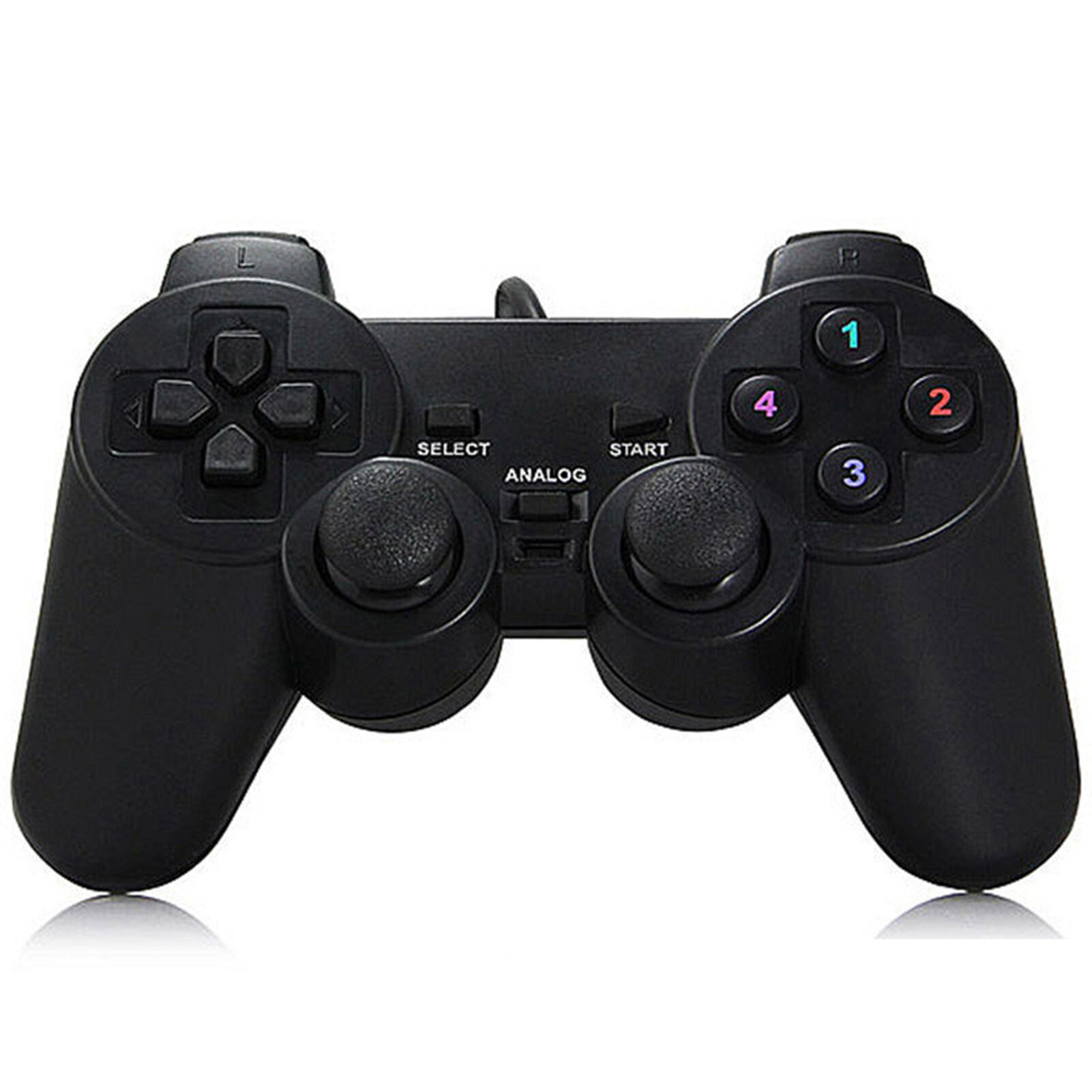 Геймпад с двойным вибрационным эффектом USB проводной для ПК Dual Shock Singles Joypad Joystick, цвет черный, материал ABS, интерфейс USB, напряжение 5В, температура эксплуатации -40~60℃, размер 155*97*52мм, вес упаковки 150г, совместим с PC WinXP WIN7
