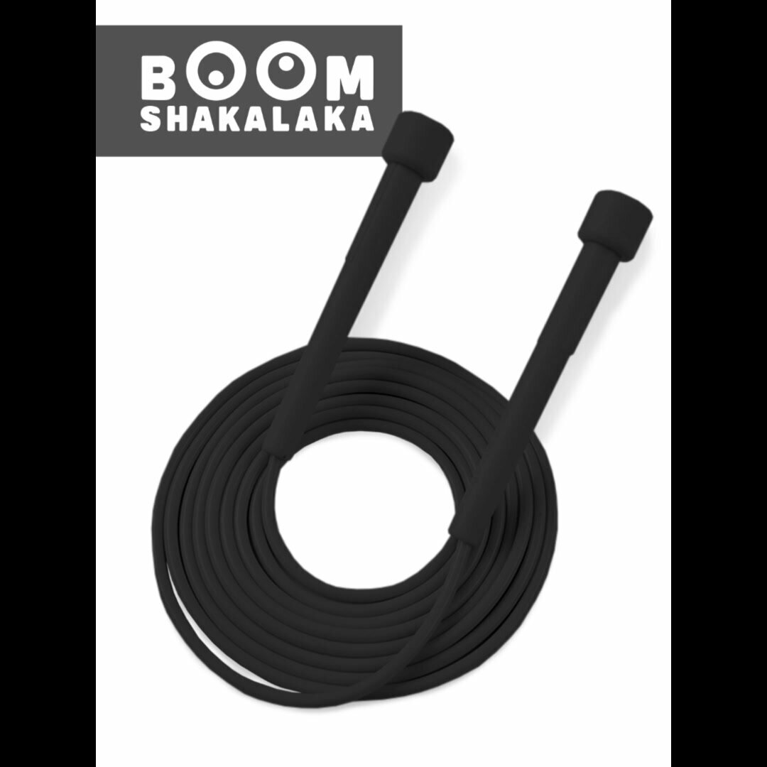 Скакалка скоростная Boomshakalaka, шнур 2.8м, чёрная, с регулировкой, прыгалка для взрослых и детей, для кроссфита, фитнеса, бокса, гимнастики