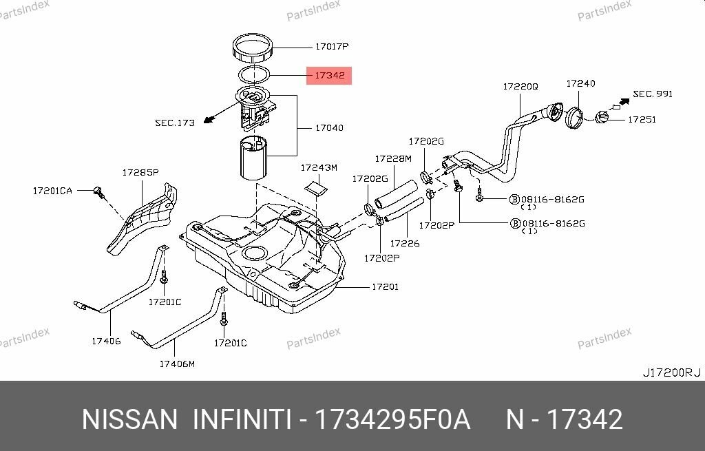 Кольцо уплотнительное бензобака, NISSAN 1734295F0A